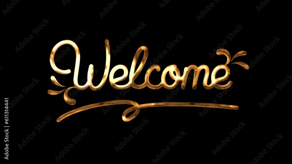 welcome animation text in gold color on black background. welcome ...