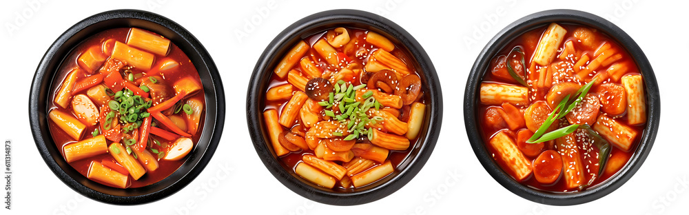 Tokbokki korean traditional food on black bowl, top view with ...