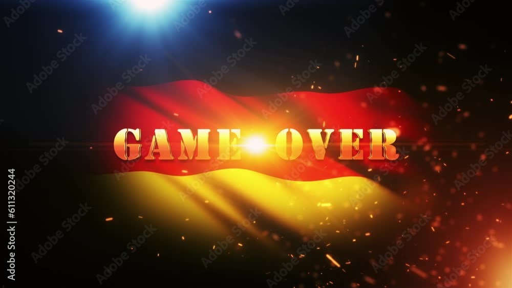 Game Over gold text motion with fire burst and golden particles ...