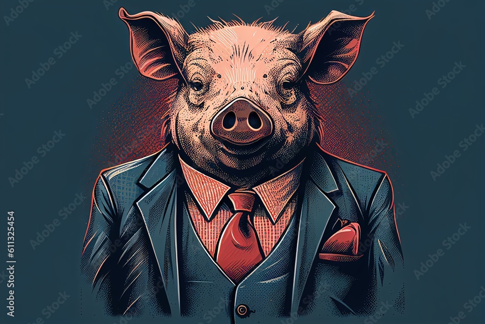 A Stylised Illustration of a Greedy Pig Who Works in the City Finance ...