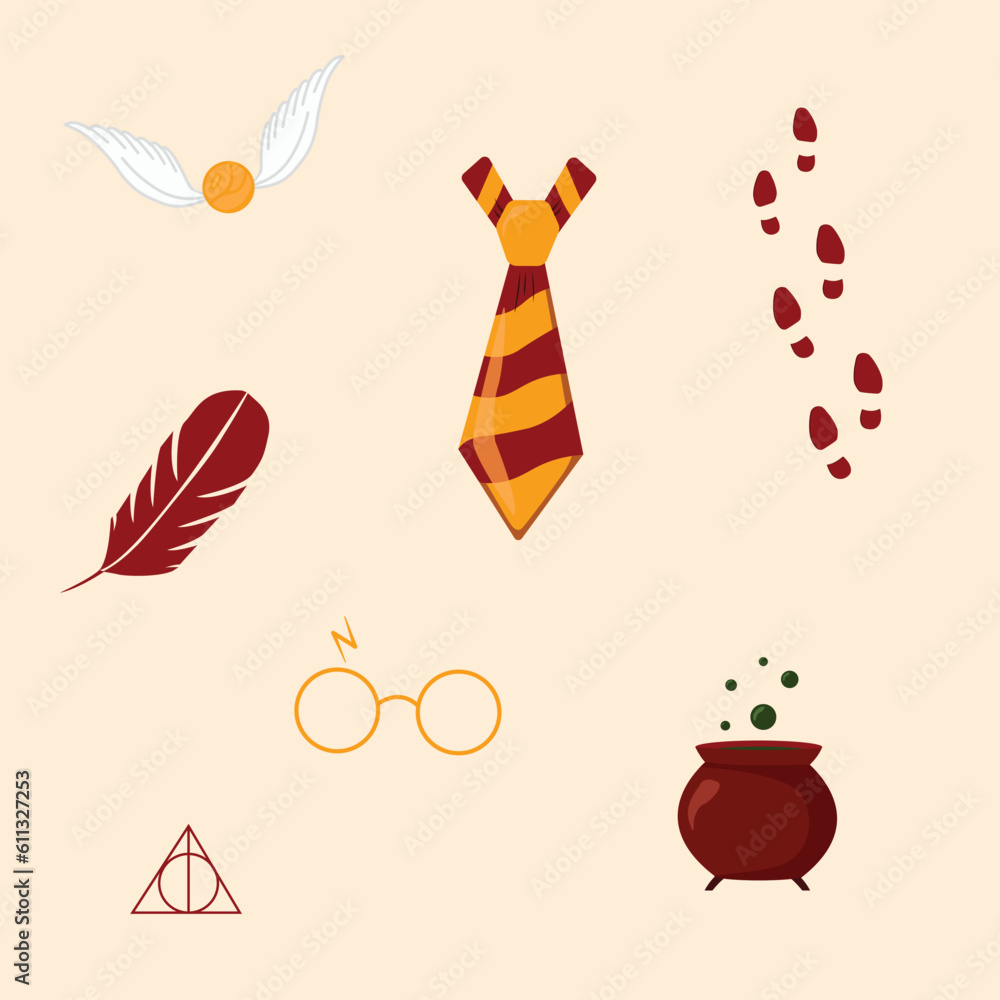 Seamless school of magic. Vector set of drawings with wizard objects ...