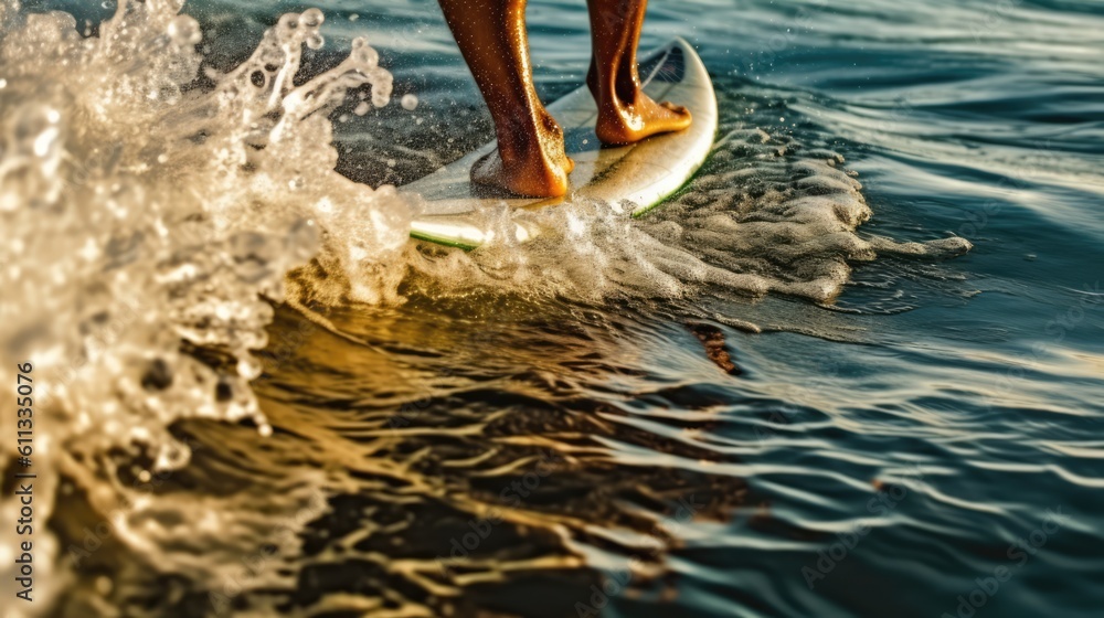 Surfer's Feet Firmly Placed on Surfboard Riding a Majestic Wave ...