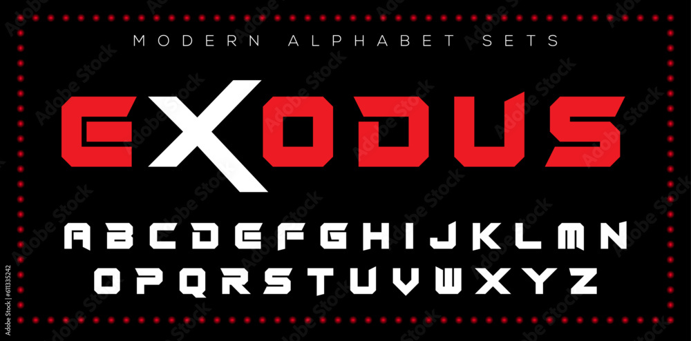 EXODUS, Sports minimal tech font letter set. Luxury vector typeface for ...