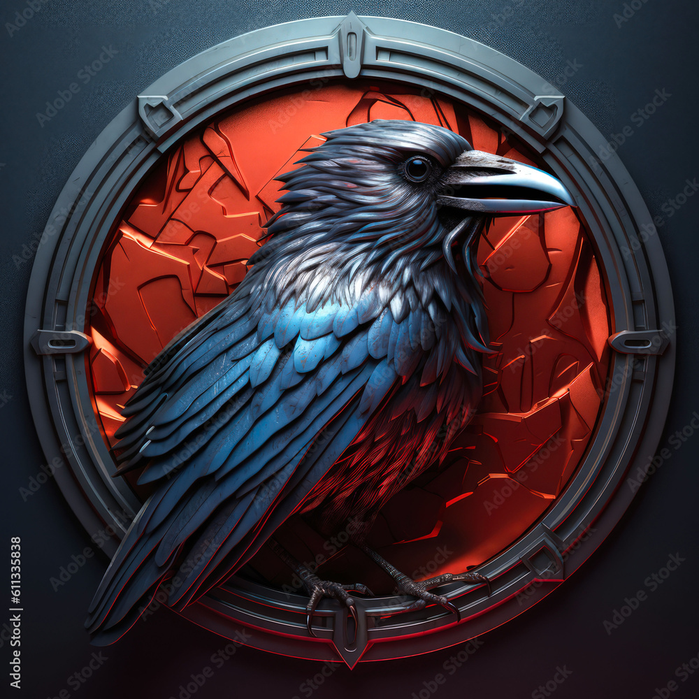 Crow, silver metal game emblem, cyberpunk style game badges on ...