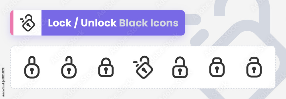 Vecteur Stock Lock Unlock black icons set vector. Isolated lock ...