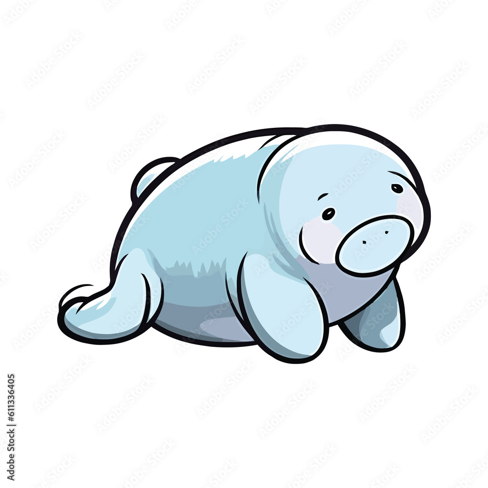 Curious Manatee: Engaging 2D Illustration Featuring a Charming Inquisitive Face Stock ...
