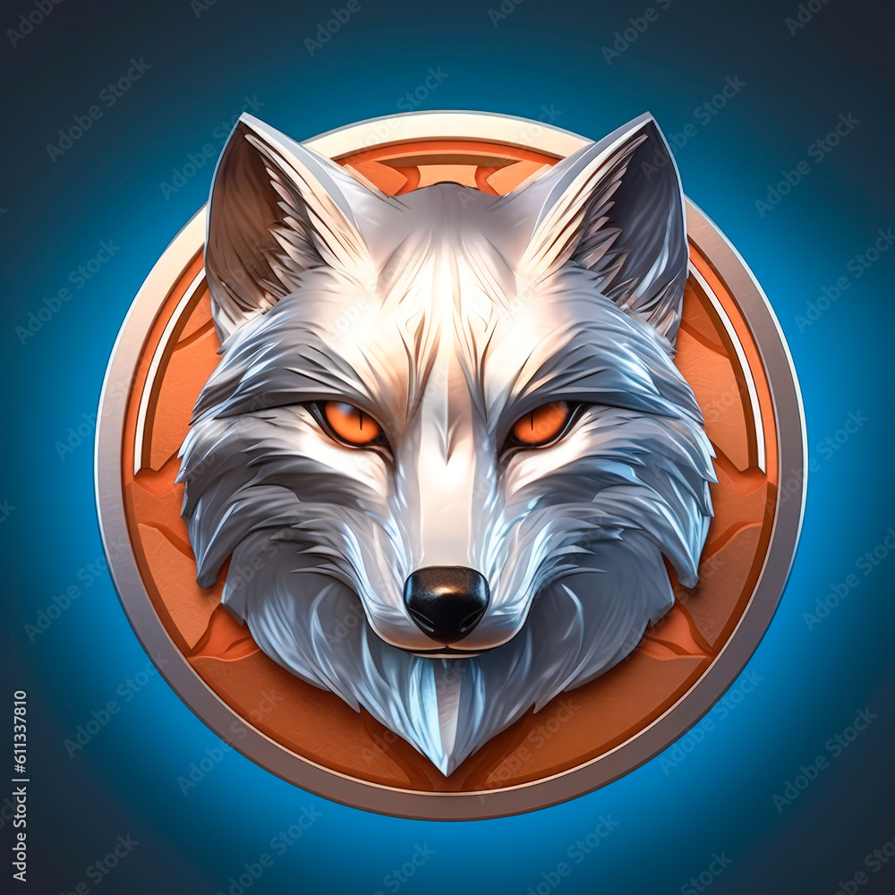 Fox, silver metal game emblem, cyberpunk style game badges on ...