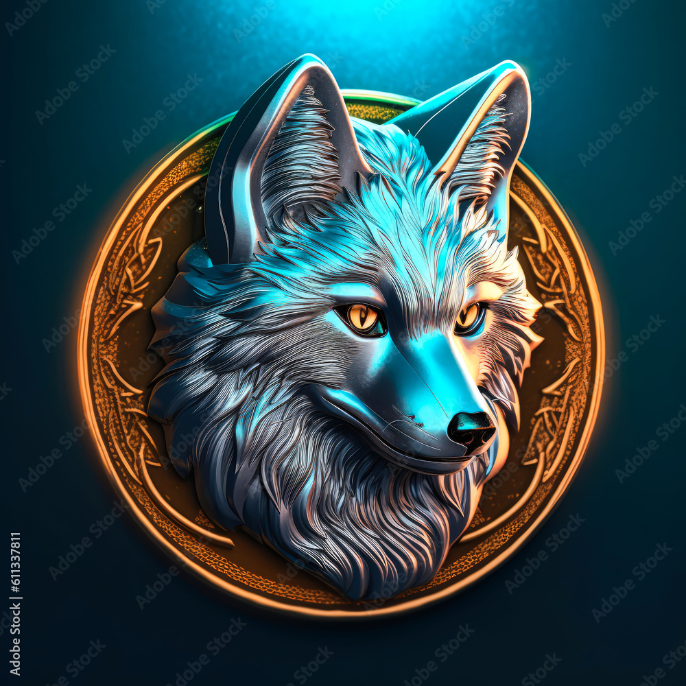 Fox, silver metal game emblem, cyberpunk style game badges on ...