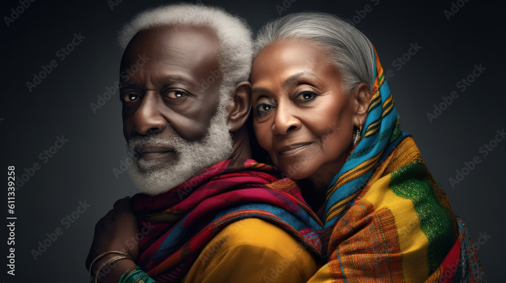 Black man hugging a black woman , beautiful natural ageing. Stock Photo ...