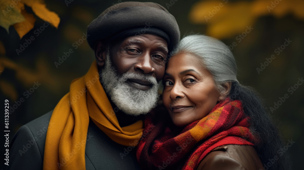 Foto de Black man hugging a black woman , beautiful natural ageing. do ...