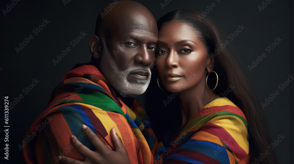 Black man hugging a black woman , beautiful natural ageing. Stock ...