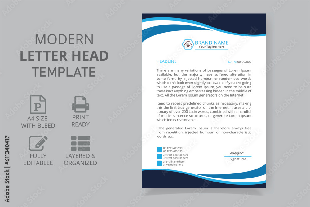 A4 Corporate Letterhead Vector Design Template and Modern simple ...