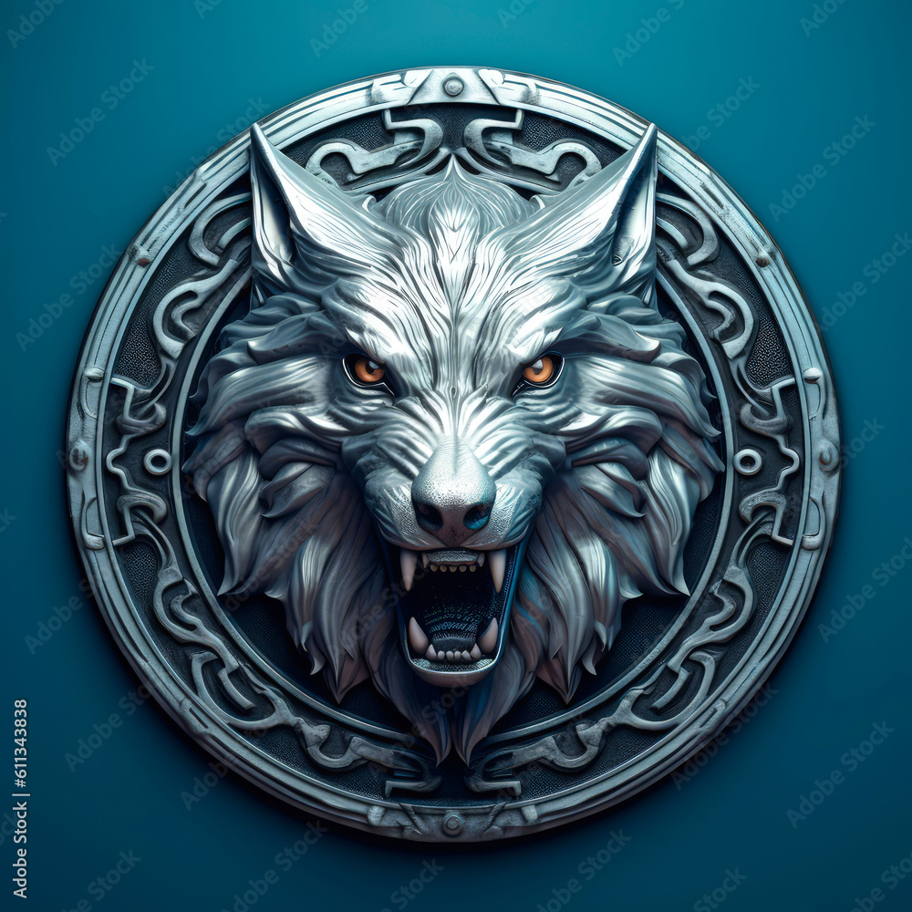 Wolf, silver metal game emblem, cyberpunk style game badges on ...