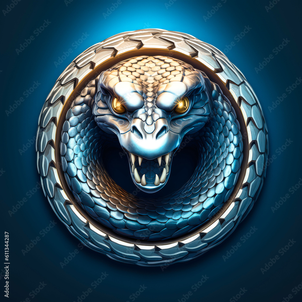 Snake, silver metal game emblem, cyberpunk style game badges on ...