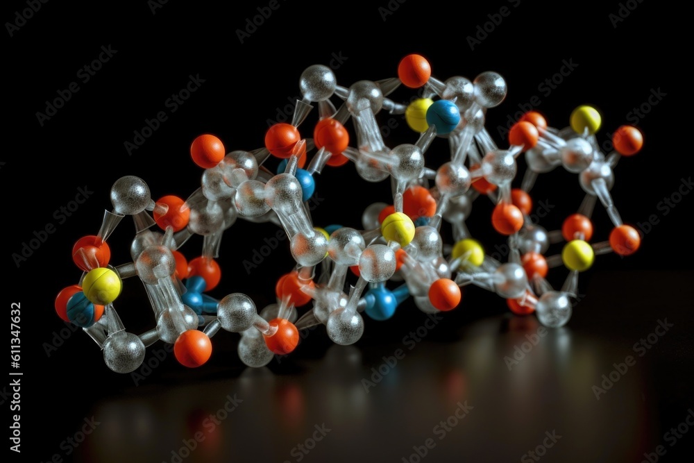 molecular model of dna double helix, with atoms and molecular bonds ...