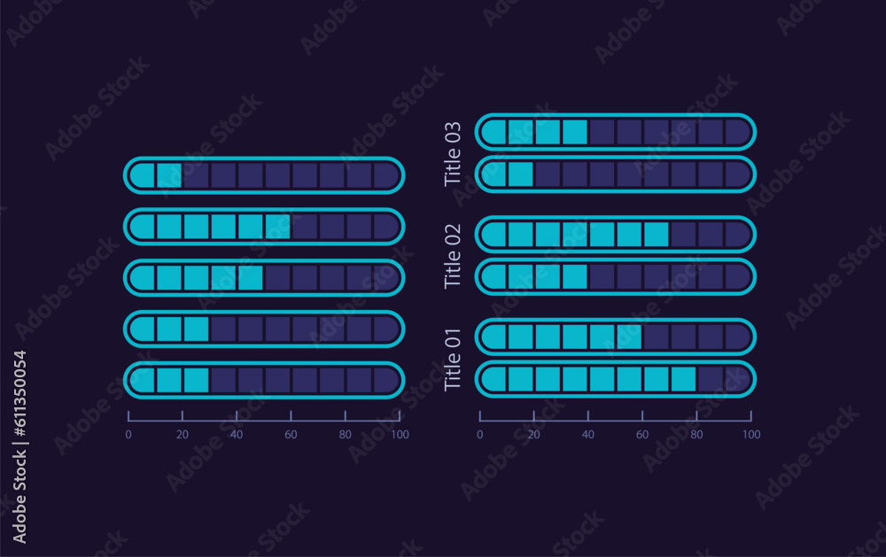 Horizontal progress infographic chart design template set for dark ...
