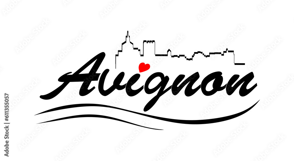 Hand written text Avignon with heart. European city Avignon is located ...