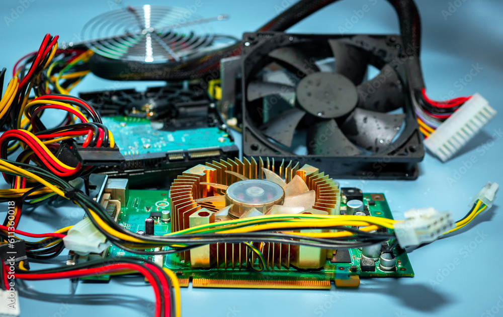 CPU ventilation system, computer cooler, black computer fan. Resistor ...