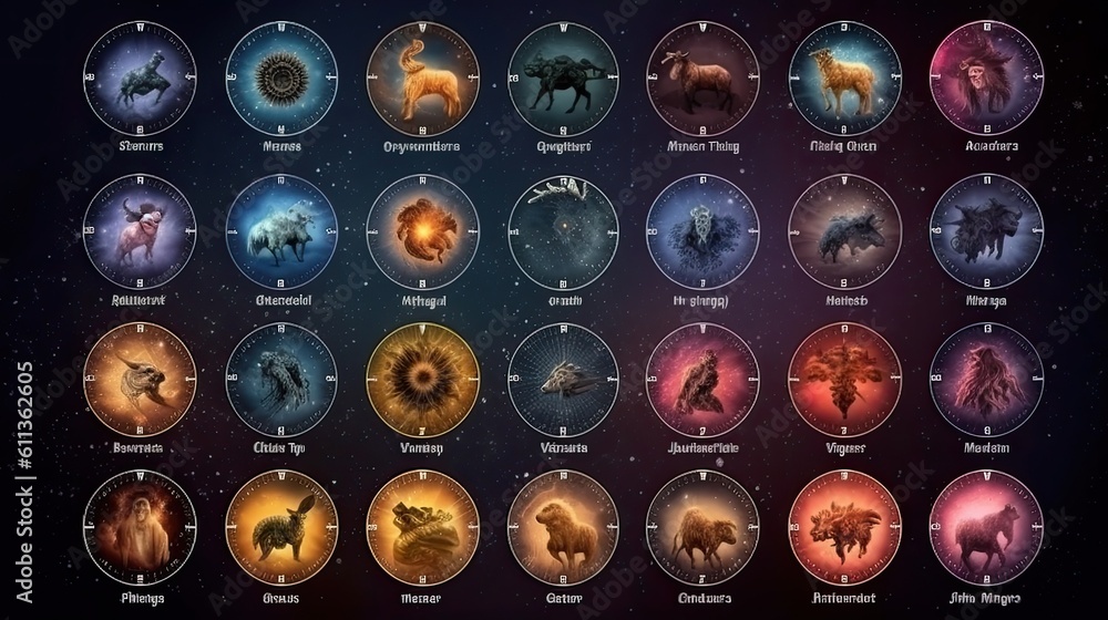 Set of magical zodiac signs in universe. concept, belief, fortune ...