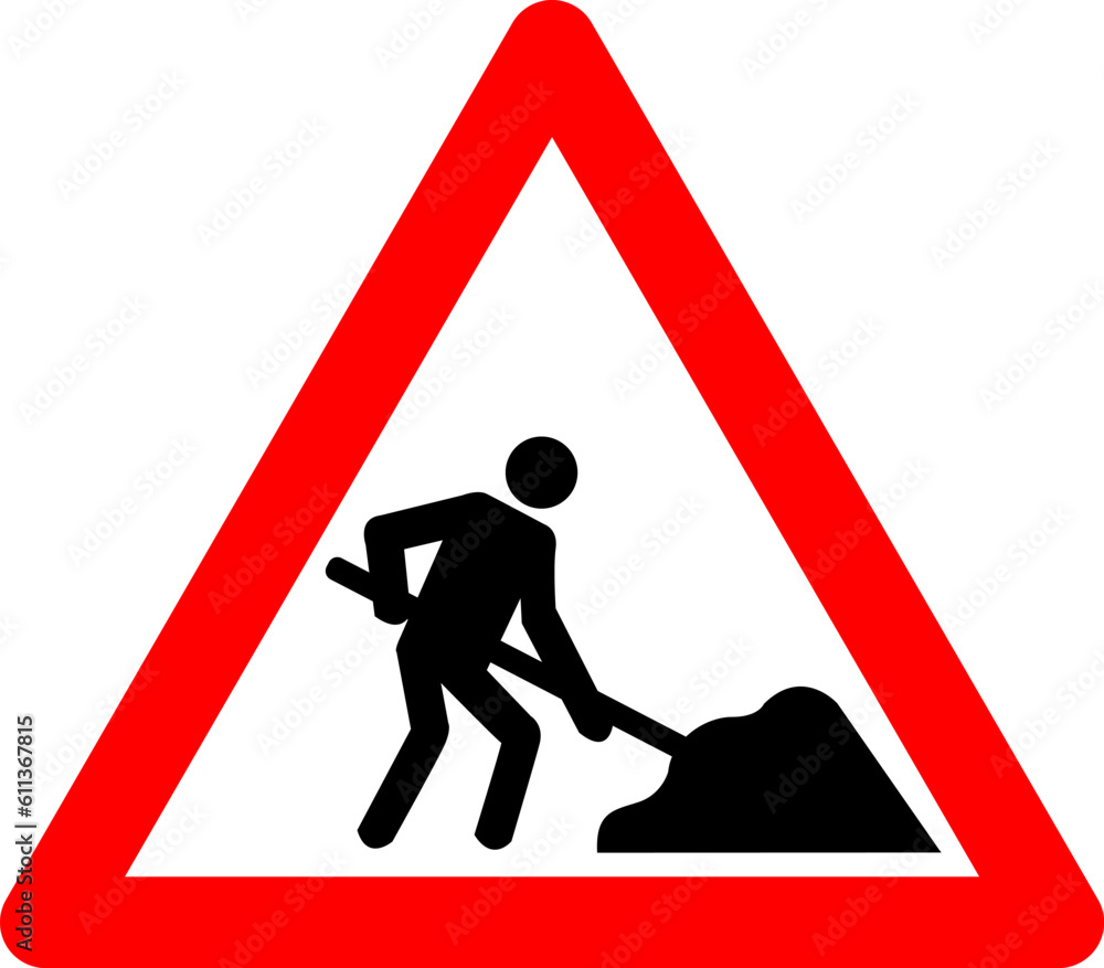 Road works sign. Attention, road works are underway. Warning sign work ...