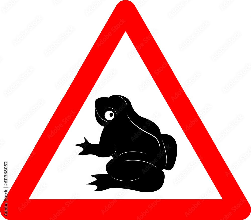 Frog sign. Frog warning sign. Red triangle sign with frog silhouette ...