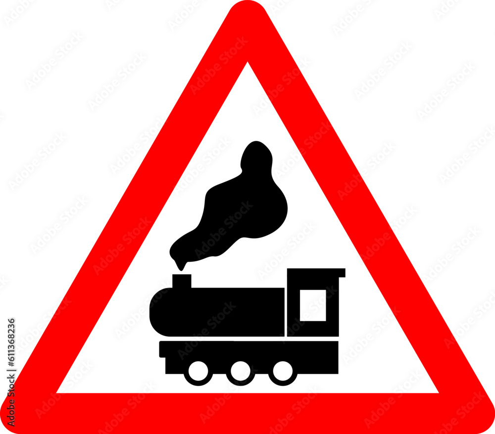 Railway crossing sign without barrier. Warning sign railroad crossing ...