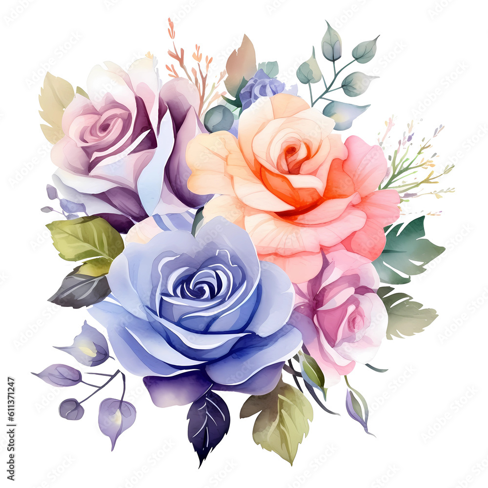 Watercolor Colorful Rose flowers Clipart - fall rose flowers floral ...