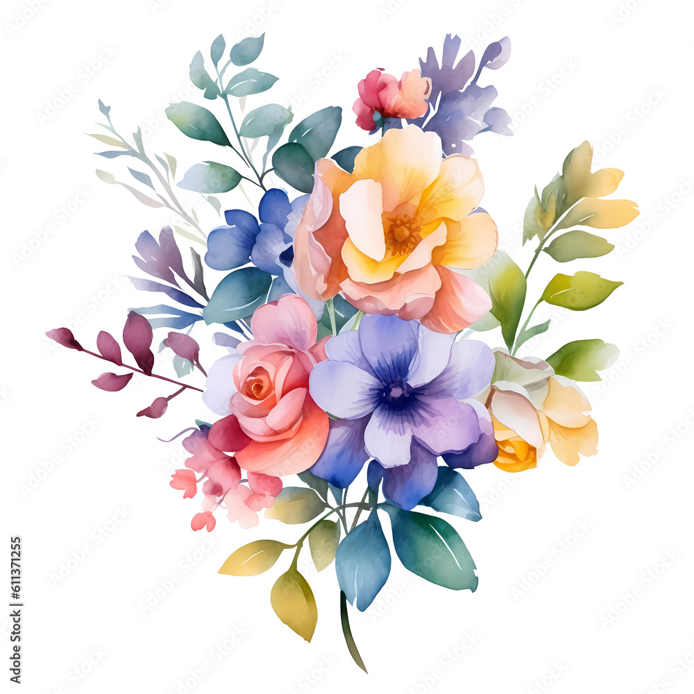 Watercolor Colorful Rose flowers Clipart - fall rose flowers floral ...