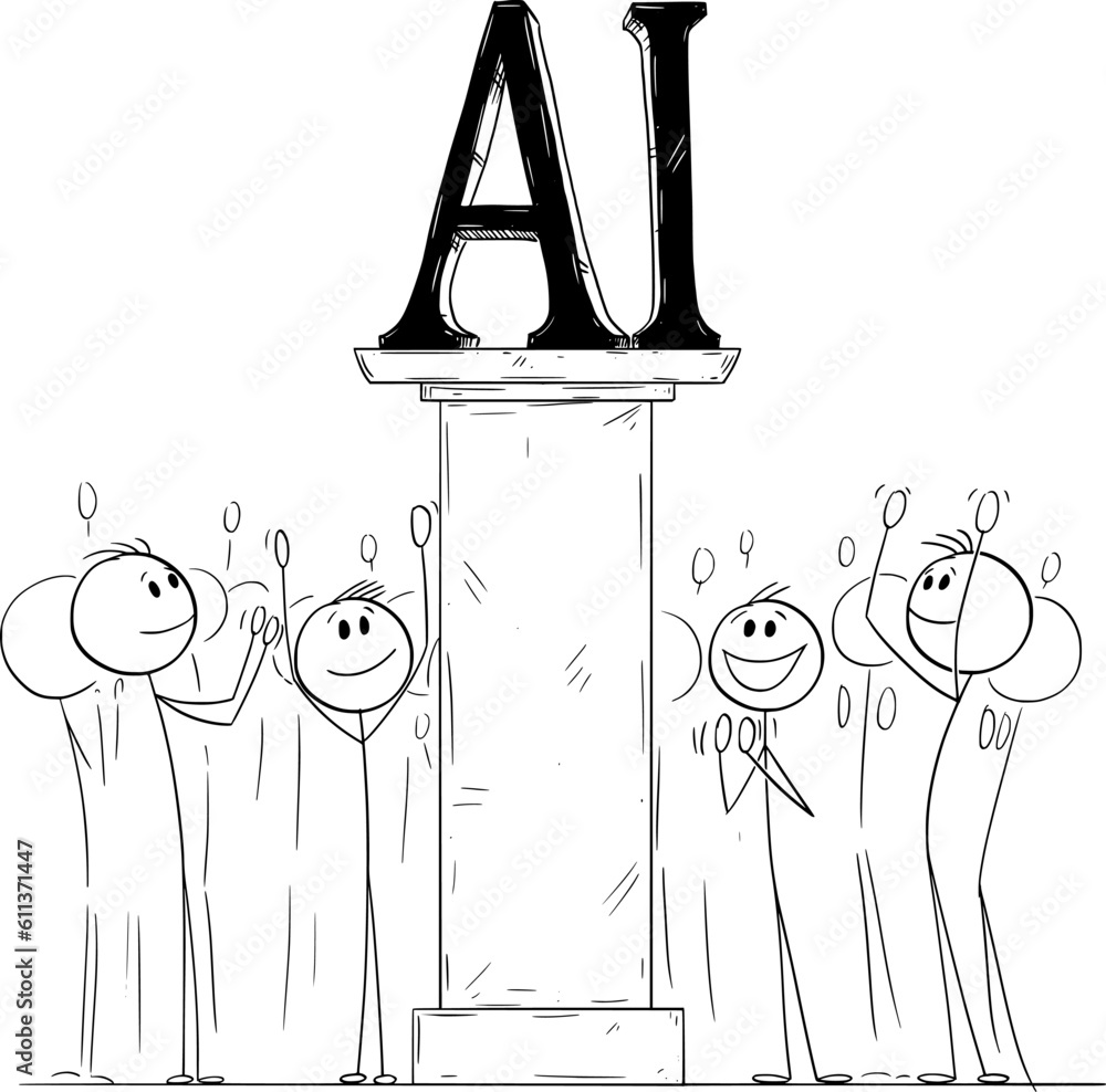 Crowd Applauding and Celebrating AI or Artificial Intelligence Statue ...