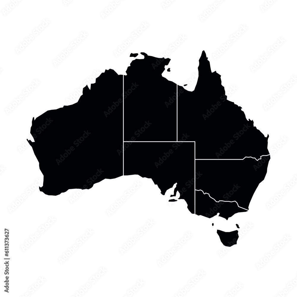 Blind map of Australia divided into states and territories. White flat ...