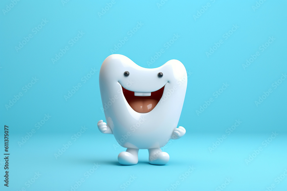 Cute little tooth cartoon cartoon character. Dentist smiling dentistry care blue hygiene tooth ...