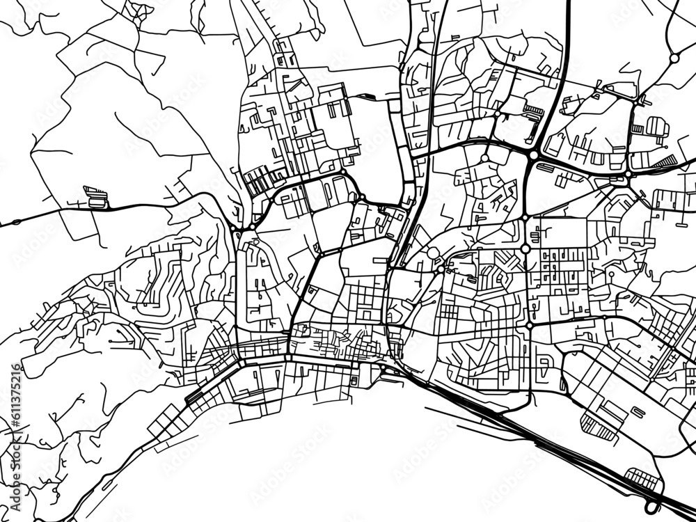 Vector road map of the city of Setubal in Portugal on a white ...