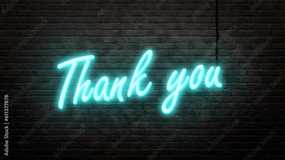 Thank you neon sign emblem in neon style on brick wall background Stock ...