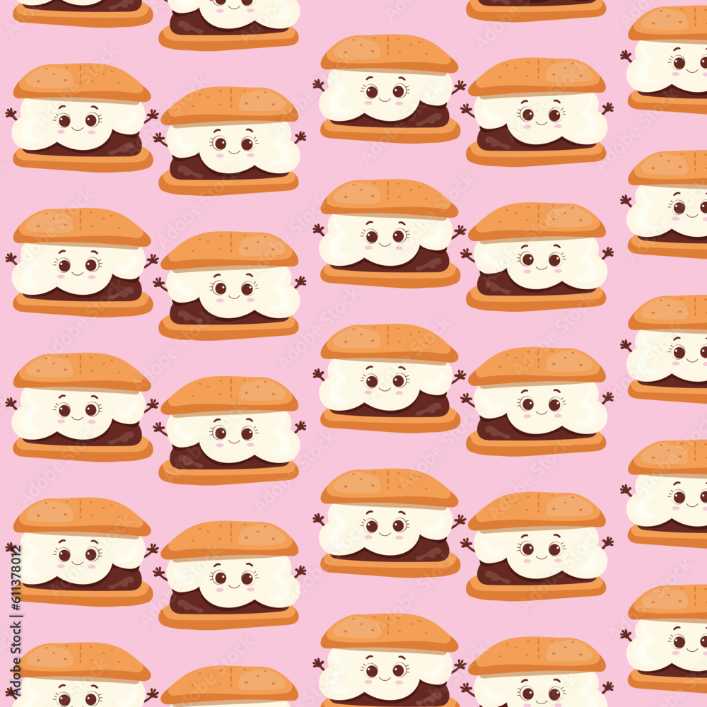 Pattern Marshmallow Cartoon Character with a chocolate backpack and ... Pattern Marshmallow Cartoon Character with a chocolate backpack and ...