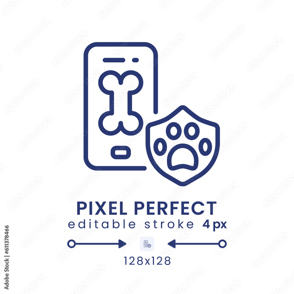 Pet Care app linear desktop icon. Dog walking. Veterinarian services. E ...