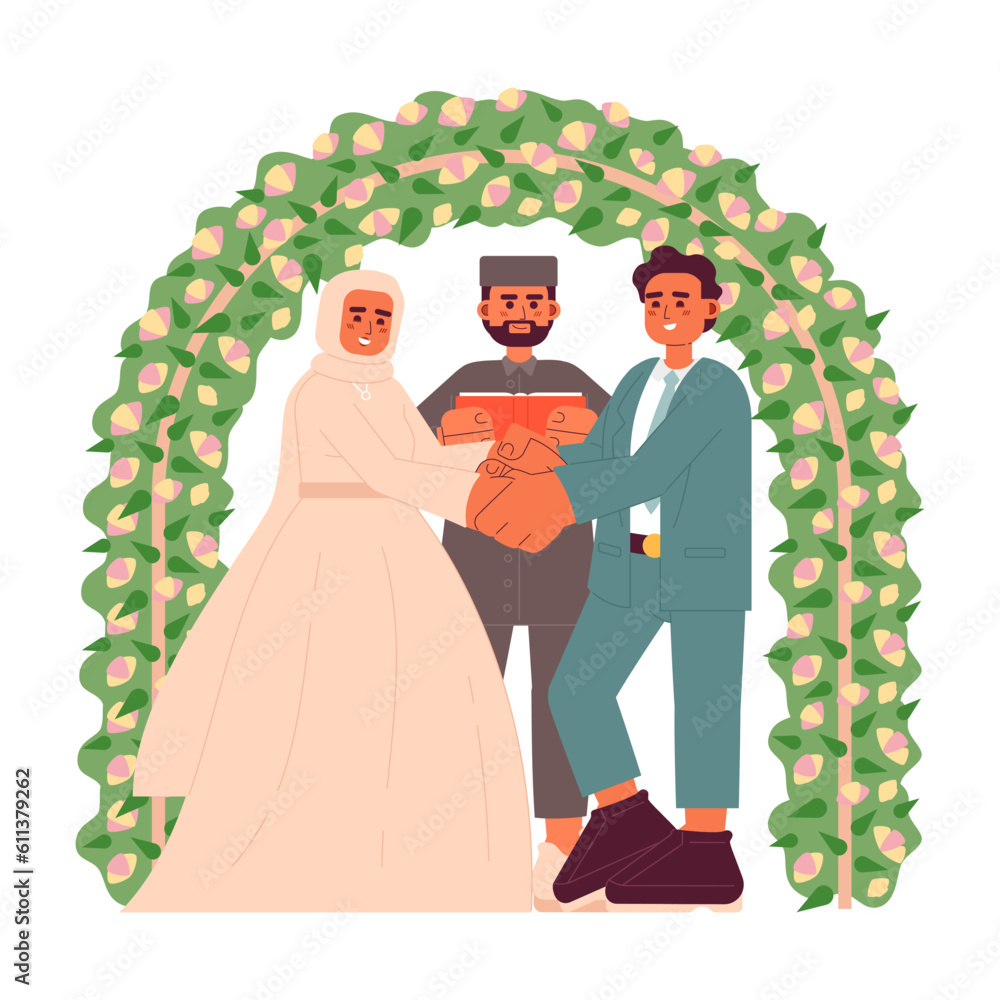 Nikah ceremony flat concept vector spot illustration. Young muslim ...