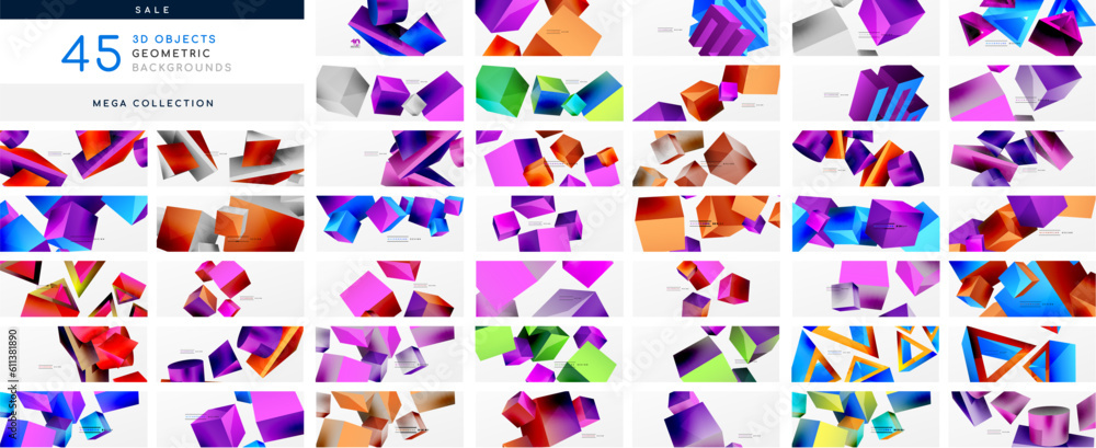 Mega collection of simple 3d objects geometric backgrounds. Abstract ...