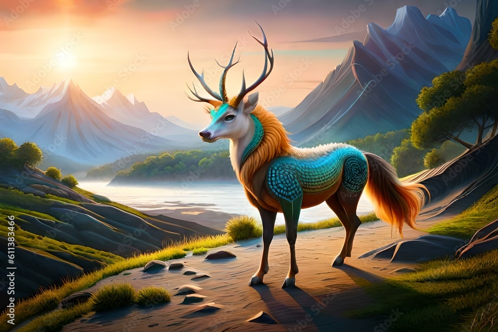 A magical kirin with the body of a deer and the scales of a dragon ...