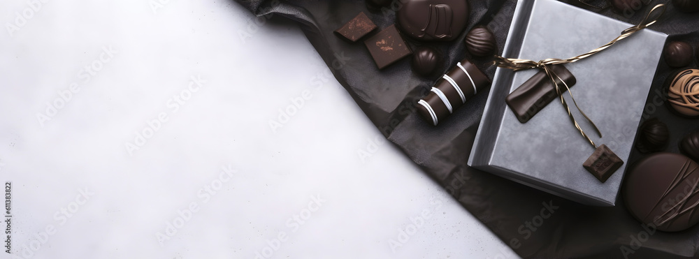Various types of chocolate. Background with copy space. AI generated ...