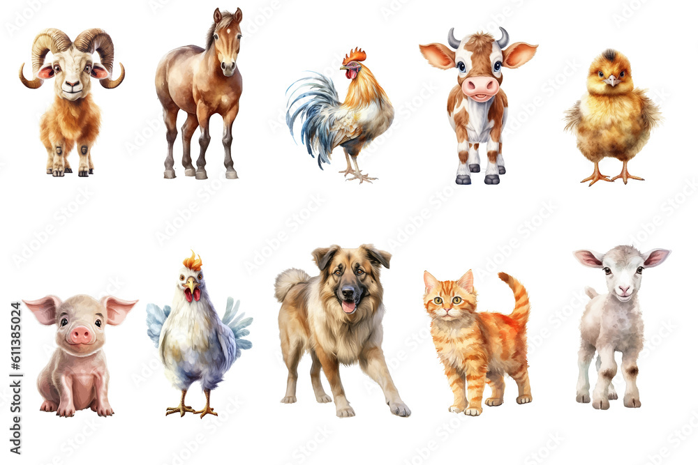 Safari Animal set sheep, horse, rooster, cow, chicken, pig, chicken ...