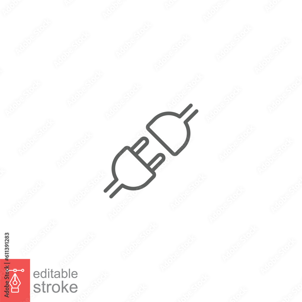 API icon. Simple outline style. Electric socket with a plug, connection ...