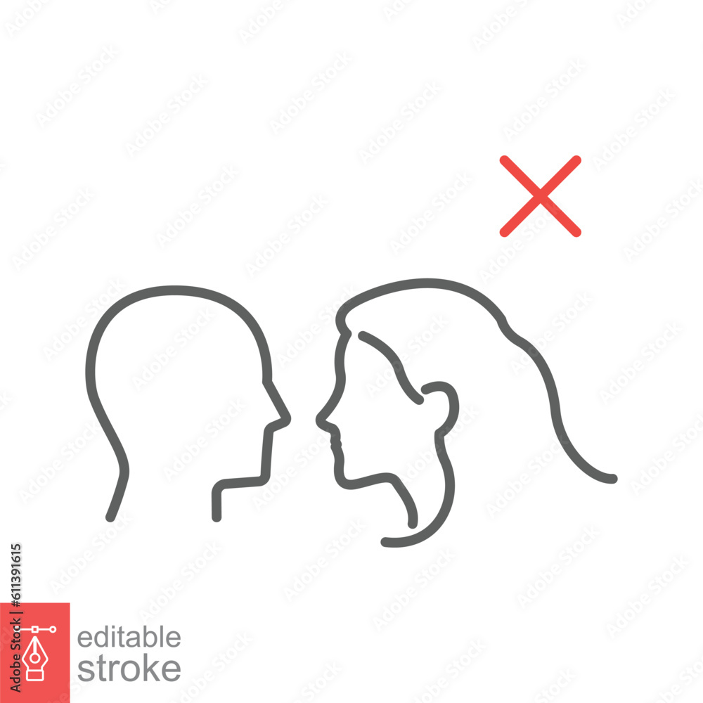 Stay away from close contact icon. Simple outline style. Man and woman ...