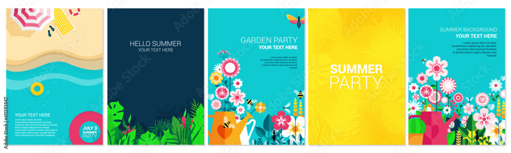 Flat vector illustration set. Background Design Template for vacation ...
