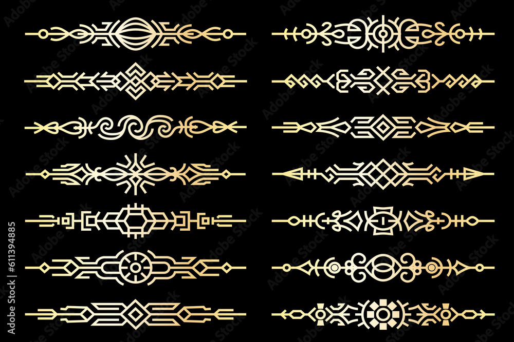 Line art luxury golden borders collection. Abstract golden elegant text ...