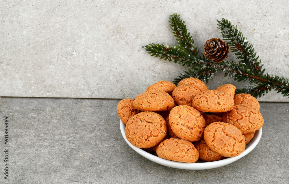 Traditional Italian almond cookies amaretti on a white background with ...