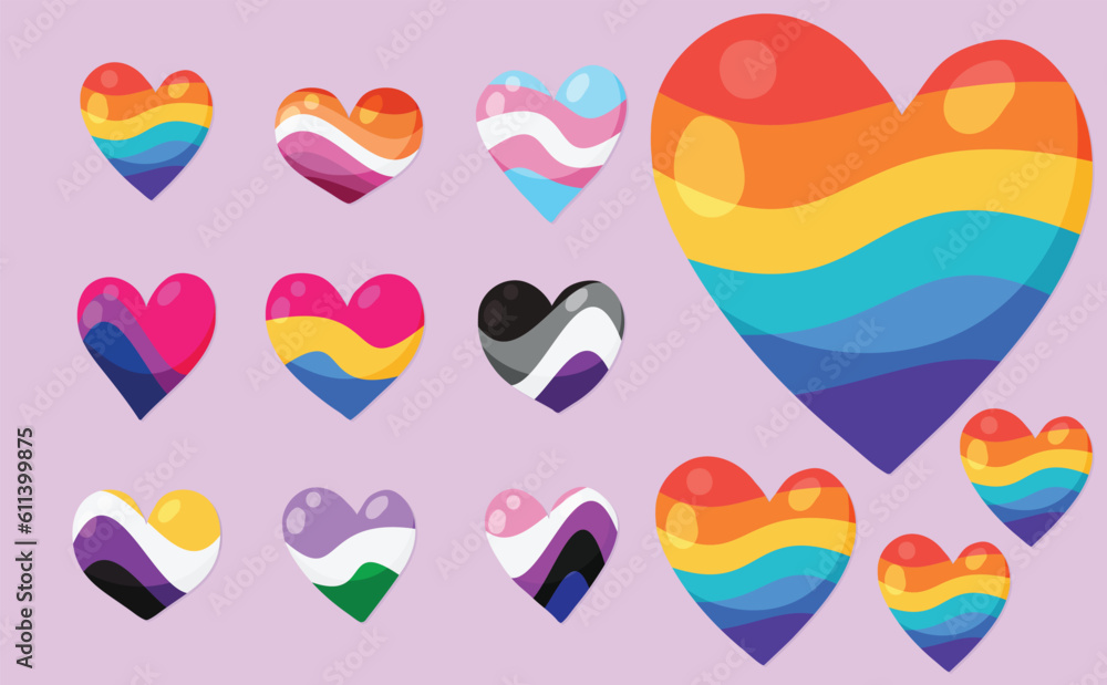 Vetor de Vector set of LGBTQ community symbols with pride flags, gender ...