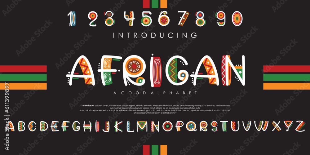 African ethnic primitive font. hand drawn safari alphabet and with ...