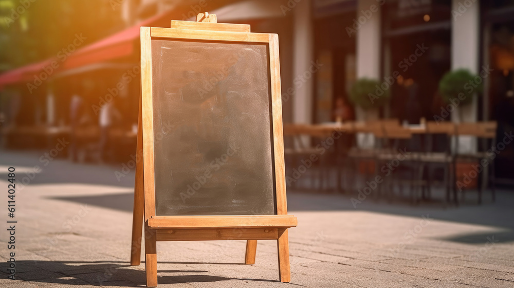 Blank restaurant shop sign or menu boards near the entrance to ...