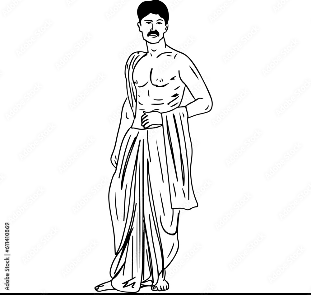 Vecteur Stock Vintage Dhoti Elegance: Retro-inspired Outline ...