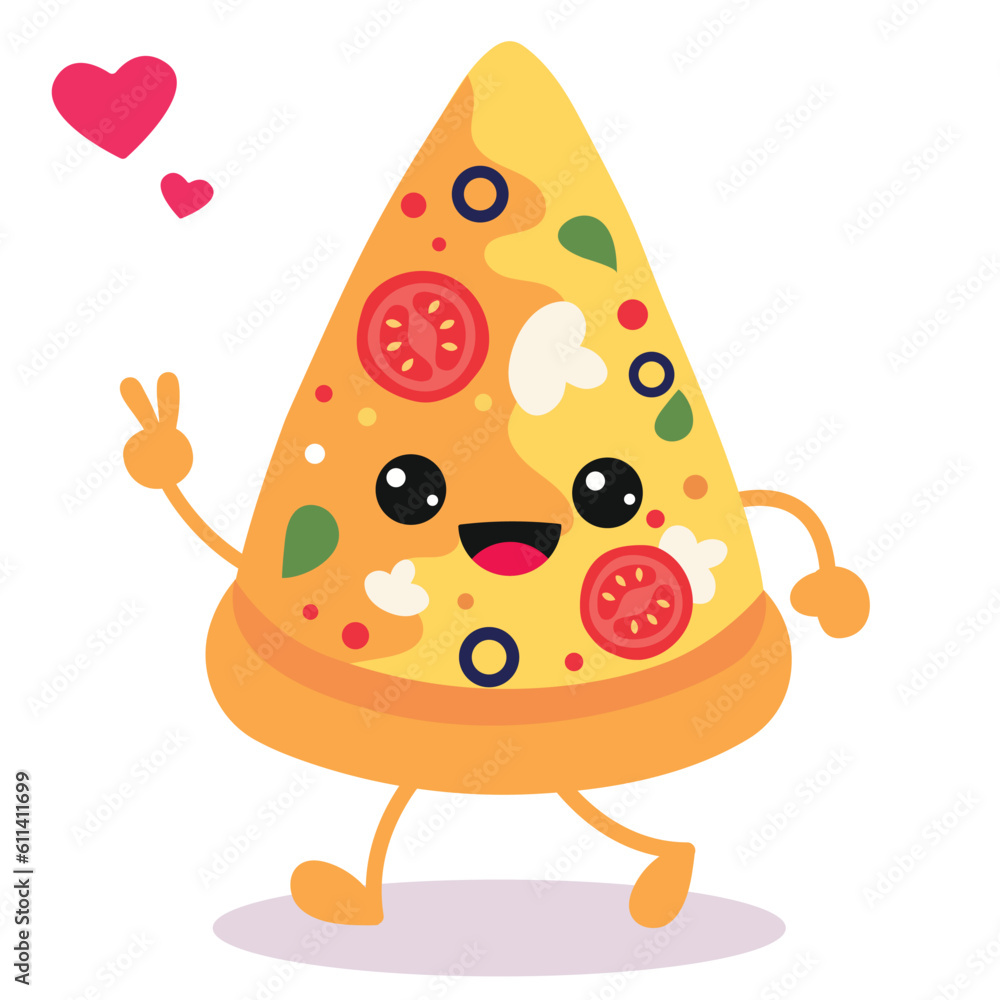 Happy smiling Kawaii cute Pizza Slice. Vector flat cartoon character ...